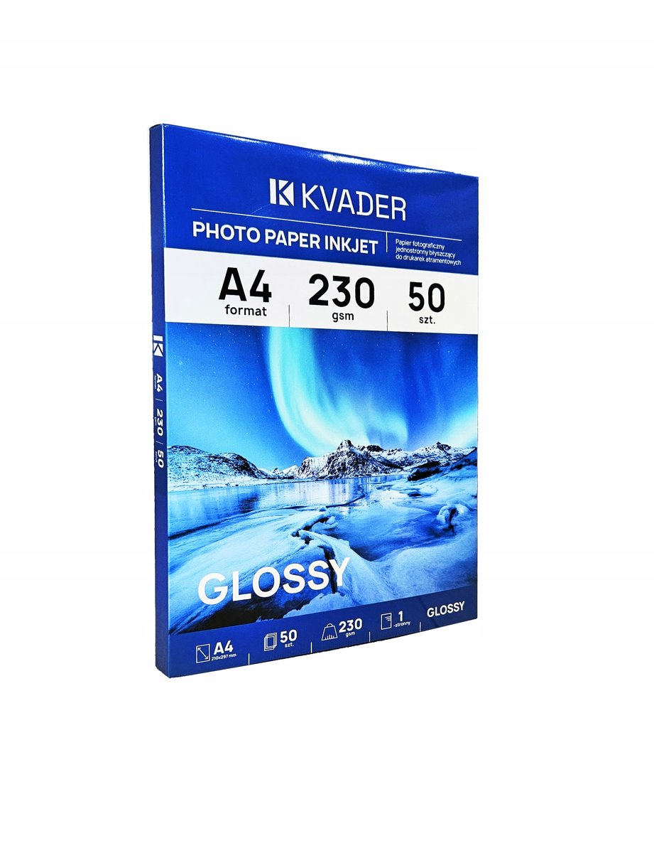 PAPIER FOTOGRAFICZNY DO DRUKAREK ATRAMENTOWYCH DO ZDJĘĆ A4 BŁYSK 230g 50szt - KVADER | Sklep ...