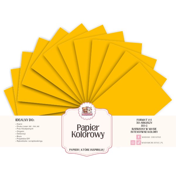 Papier Ksero Kolorowy Żółty miodowy A4 80g 50 arkuszy, MaDam Creative ...