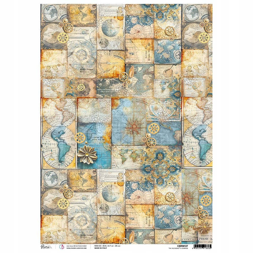 Papier ryżowy do decoupage A3 Ciao Bella Alchemist Compass mapy trybiki ...