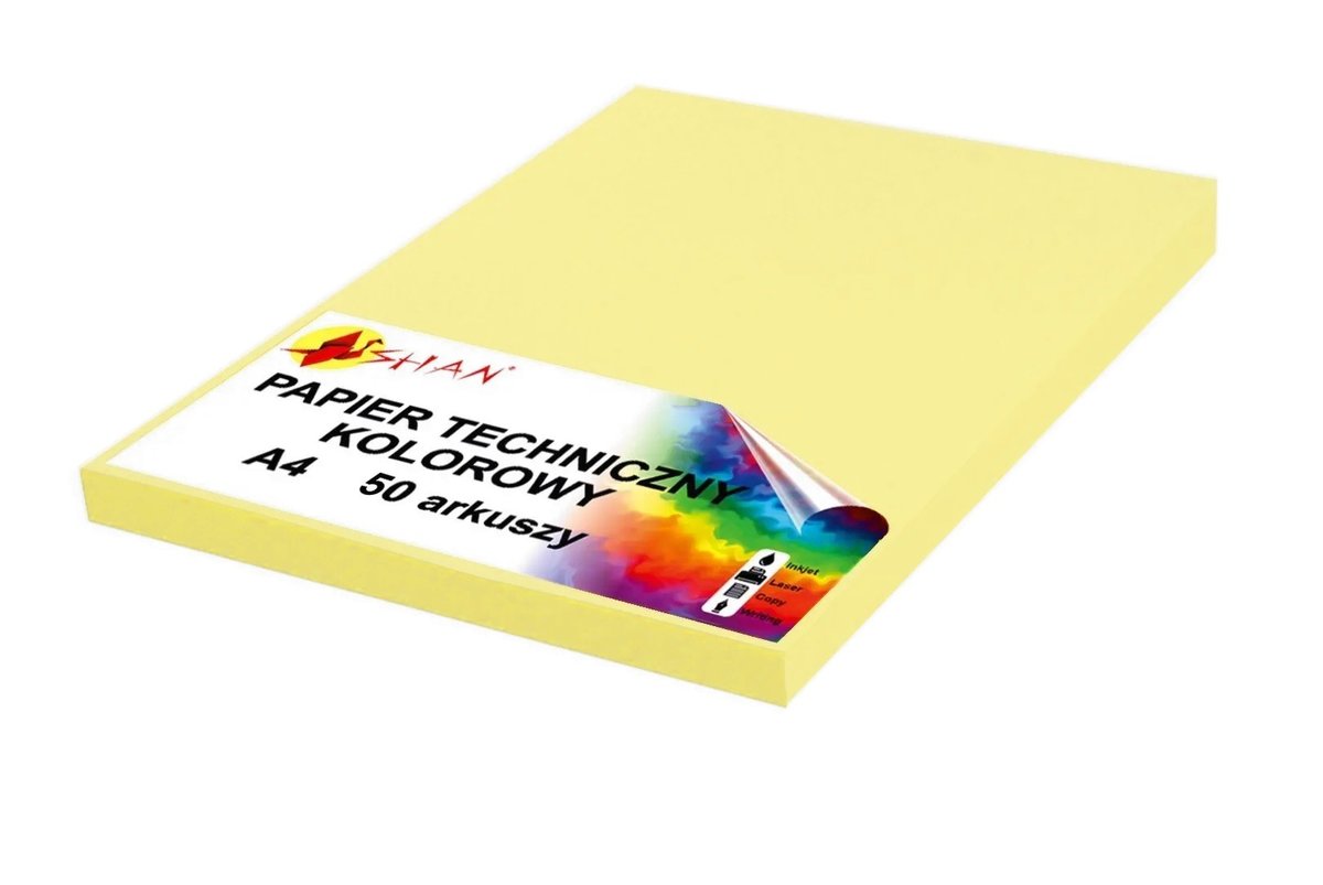 Papier techniczny A4 160g żółty pastel 50 arkuszy - Shan | Sklep EMPIK.COM