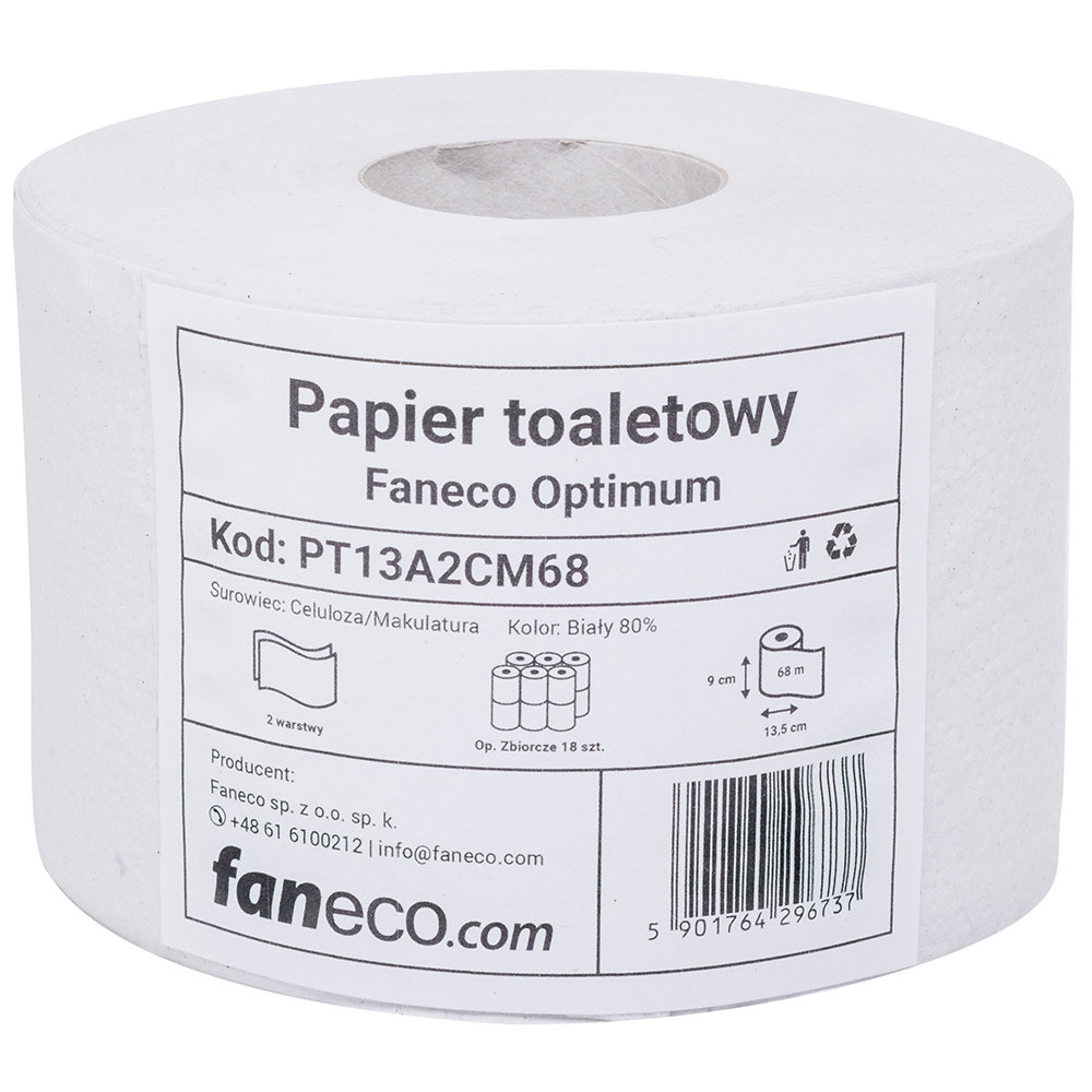 Papier toaletowy Faneco Optimum 18 Rolkowy 2 w 68 m celuloza makulatura ...