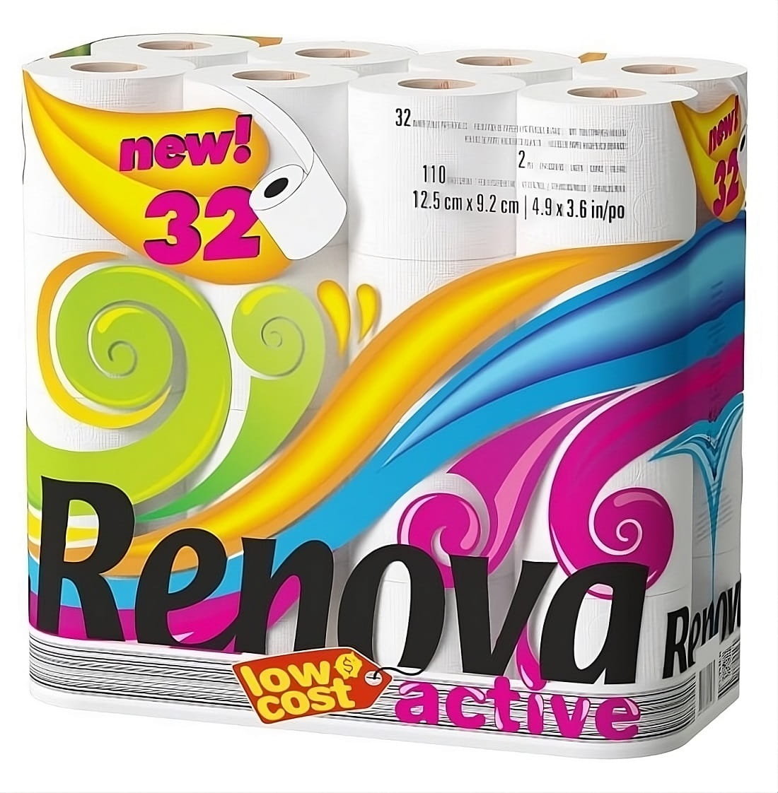 Papier Toaletowy Renova Active Biały 13.8m 2-Warstwy 110 Listków 32 ...