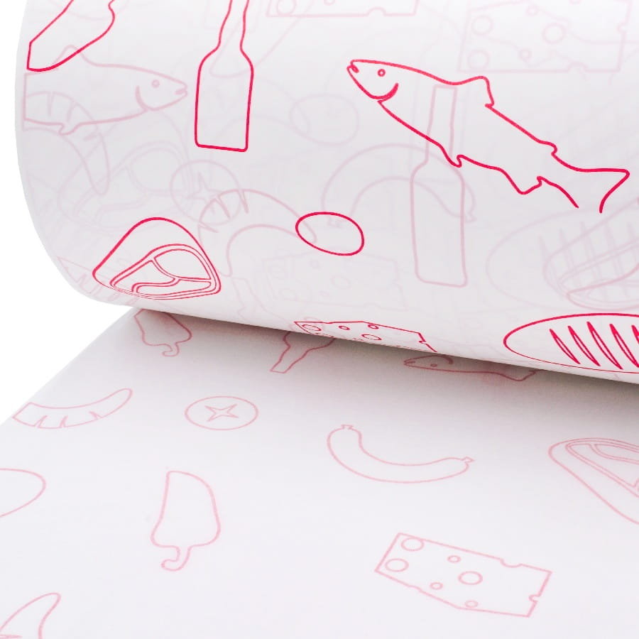 Papier z PE do pakowania żywności z nadrukiem "serki, rybki" rolka 35cm ...