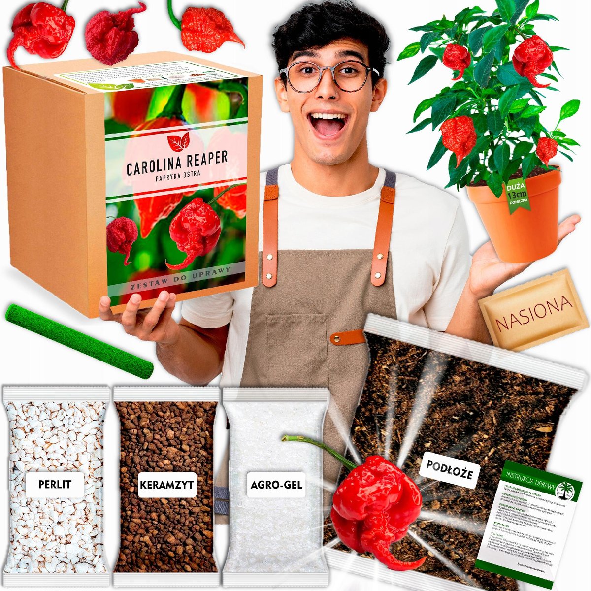 Papryka Carolina Reaper HP22B Red nasiona Zestaw do uprawy XXL Bardzo ...