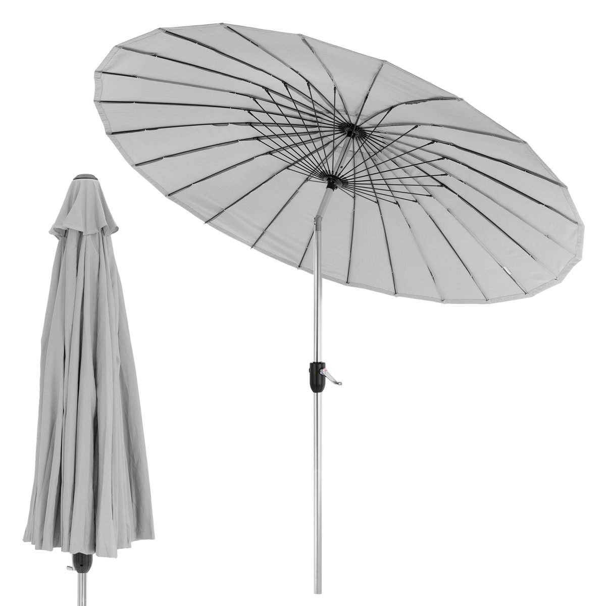 Parasol Shanghai Ø 270 cm Jasnoszary wykonany z aluminium i poliestru ...