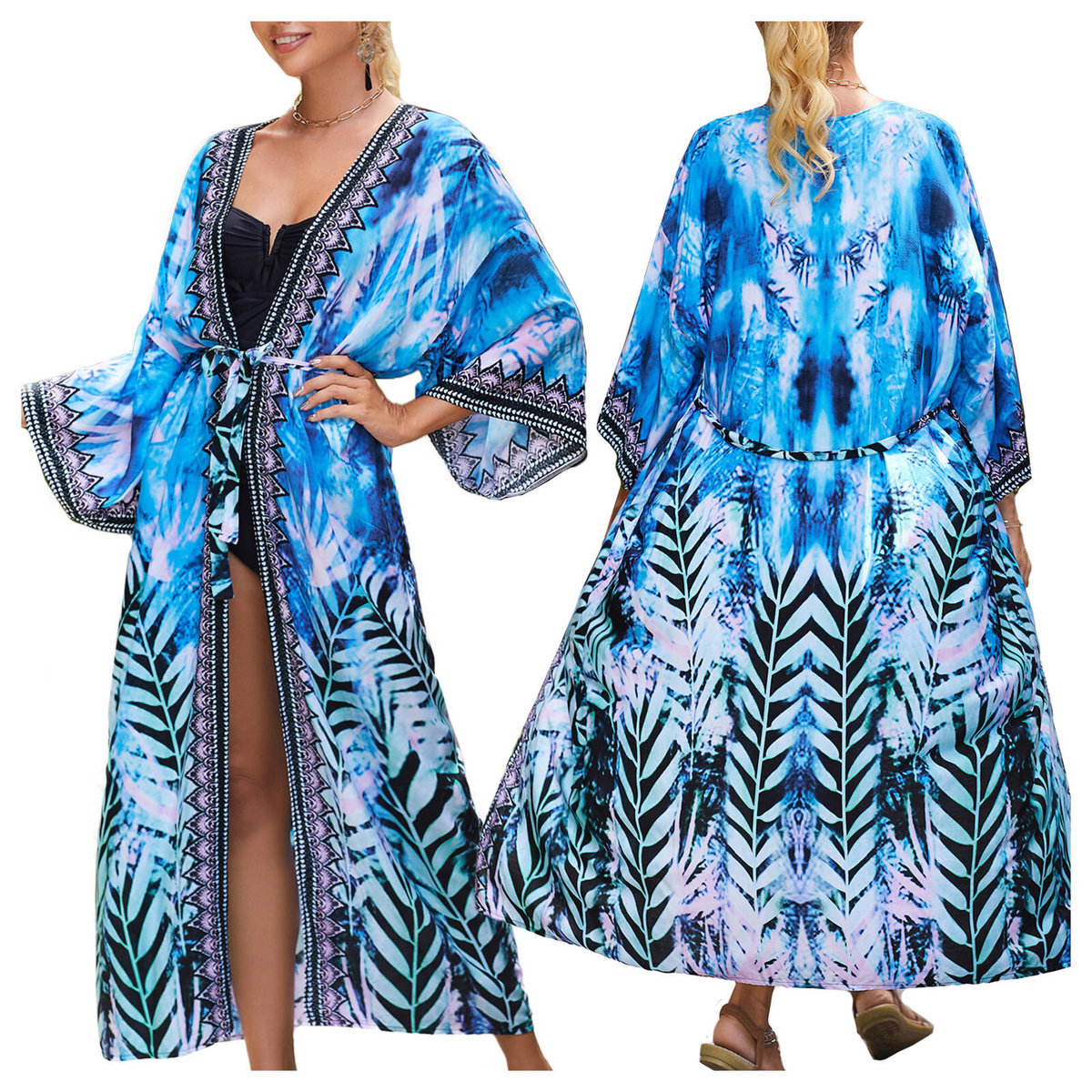 Pareo długa narzutka plażowa tunika z paskiem - Luvu | Moda Sklep EMPIK.COM