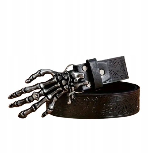 Pas Pasek Rockowy Gotycki Punkowy Biker Kości Dłoń Ręka Szkielet Y2K ...