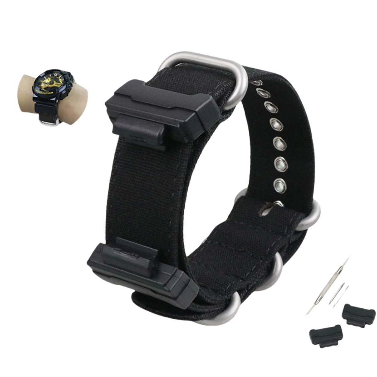 Pasek do zegarka Casio G-SHOCK Canvas Nylon do GD/GAGLS-100/120/DW5600 Black + Silver - INF ...