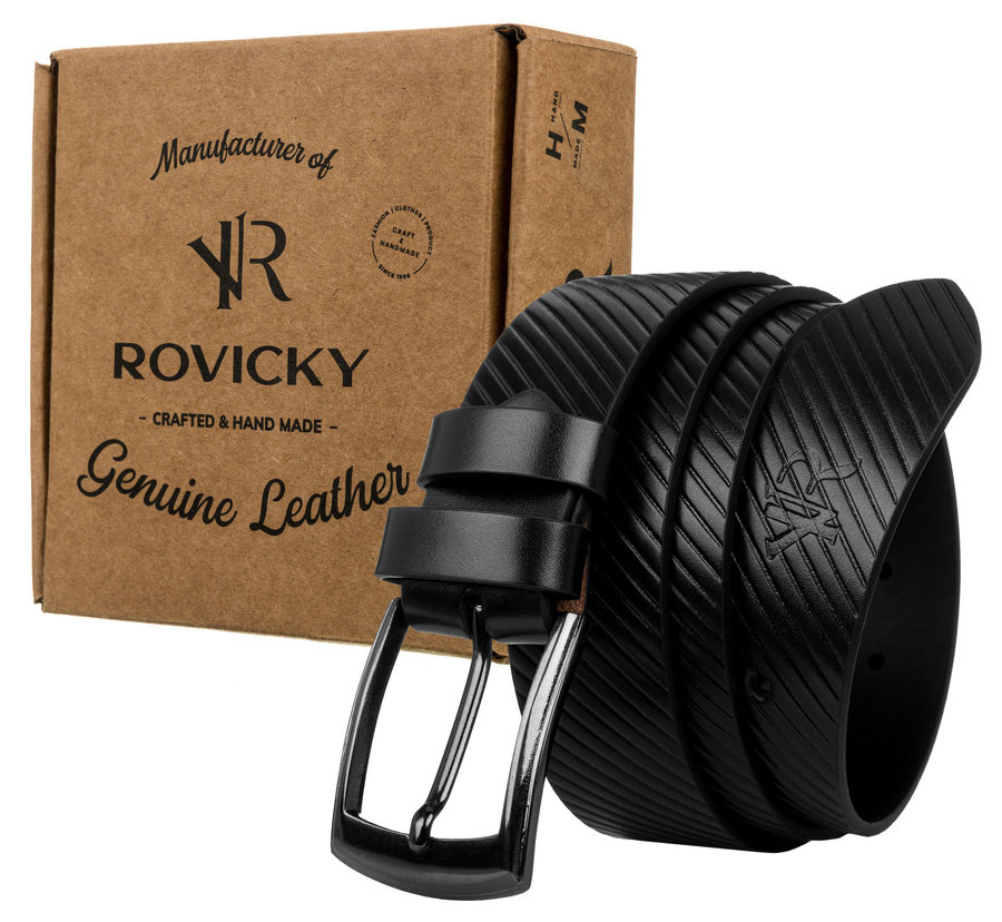 Pasek męski handmade ze skóry naturalnej licowej tłoczony w pasy ...