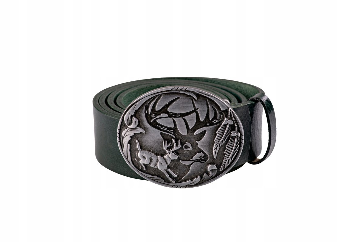 Pasek skórzany BÓR HUNTER FOREST - Running Deer Silver-105 - Inna marka | Moda Sklep EMPIK.COM