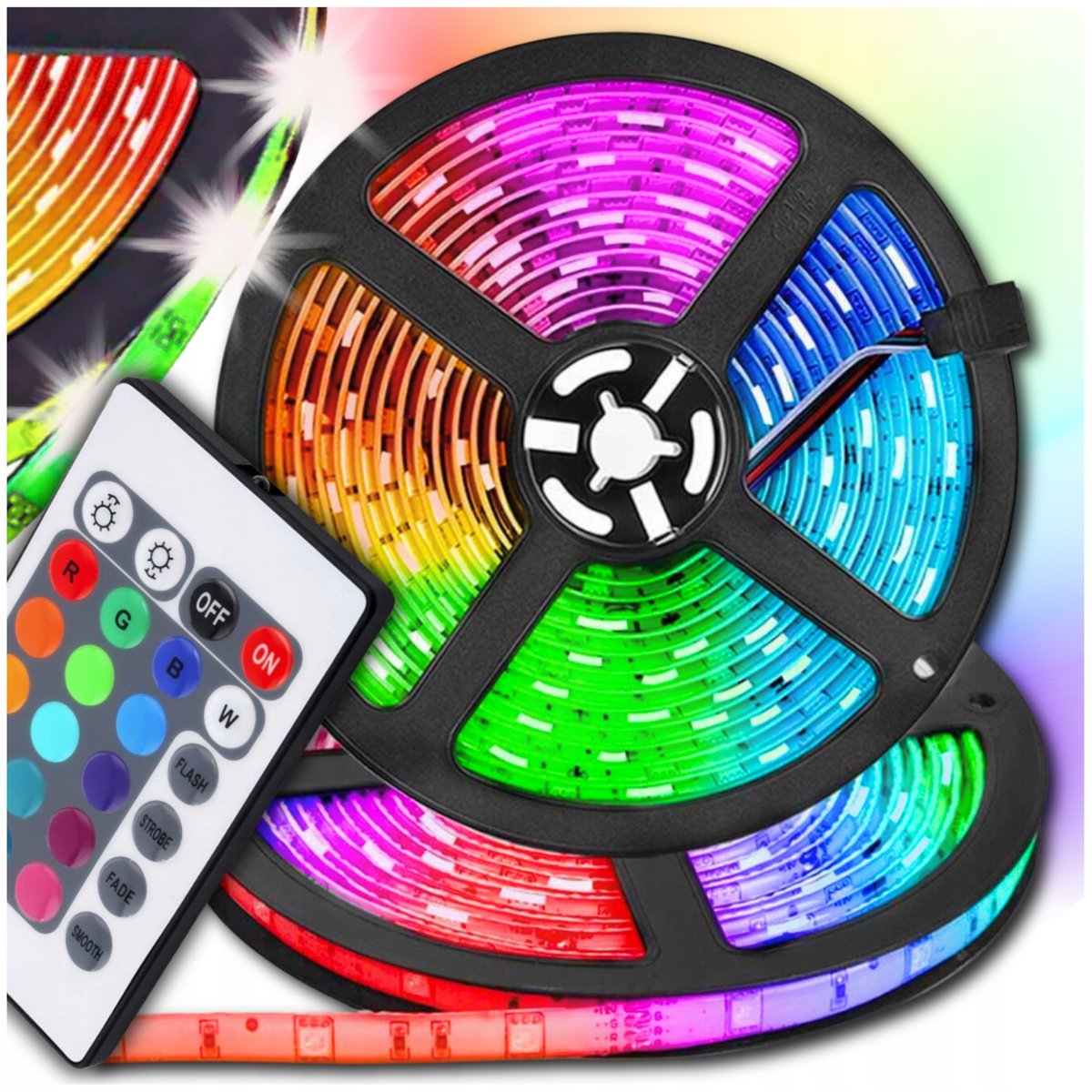 PASEK TAŚMA LED RGB LEDY KOLOROWE LISTWA LED SUFITOWA WODOODPORNA 5m ...