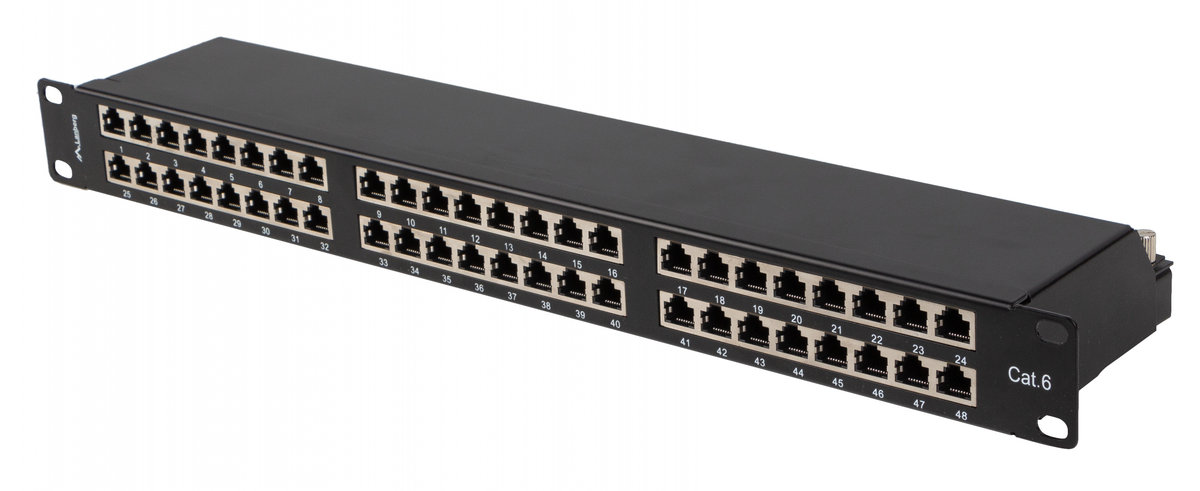 Patch panel 48 port 1U 19" KAT.6 FTP ekranowany czarny lanberg ...