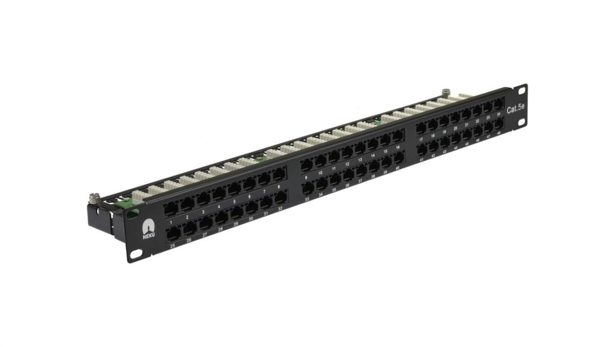 Patch panel rack 19 kat.5e 48p utp z păłĺ‚kä… 1u czarny neku - NEKU ...