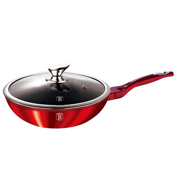Patelnia wok Berlinger Haus Metallic Line Burgundy Edition, burgundowy, z pokrywką, 28 cm ...