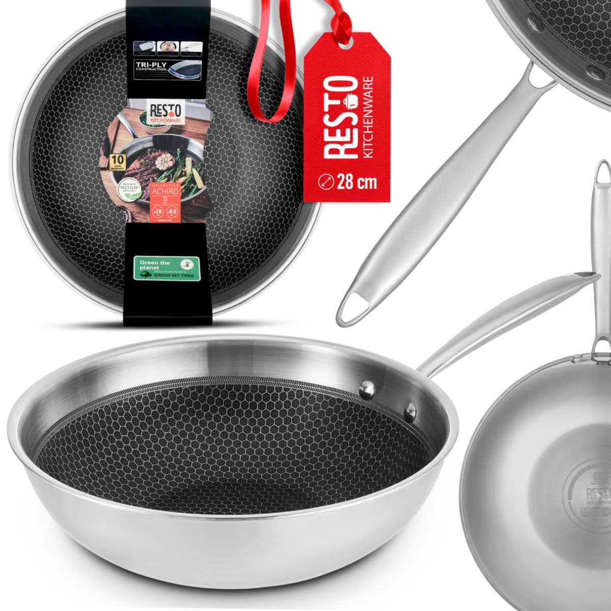 PATELNIA WOK RESTO ACHIRD 28CM INDUKCJA NIEPRZYWIERAJĄCA ERGONOMICZNA ...
