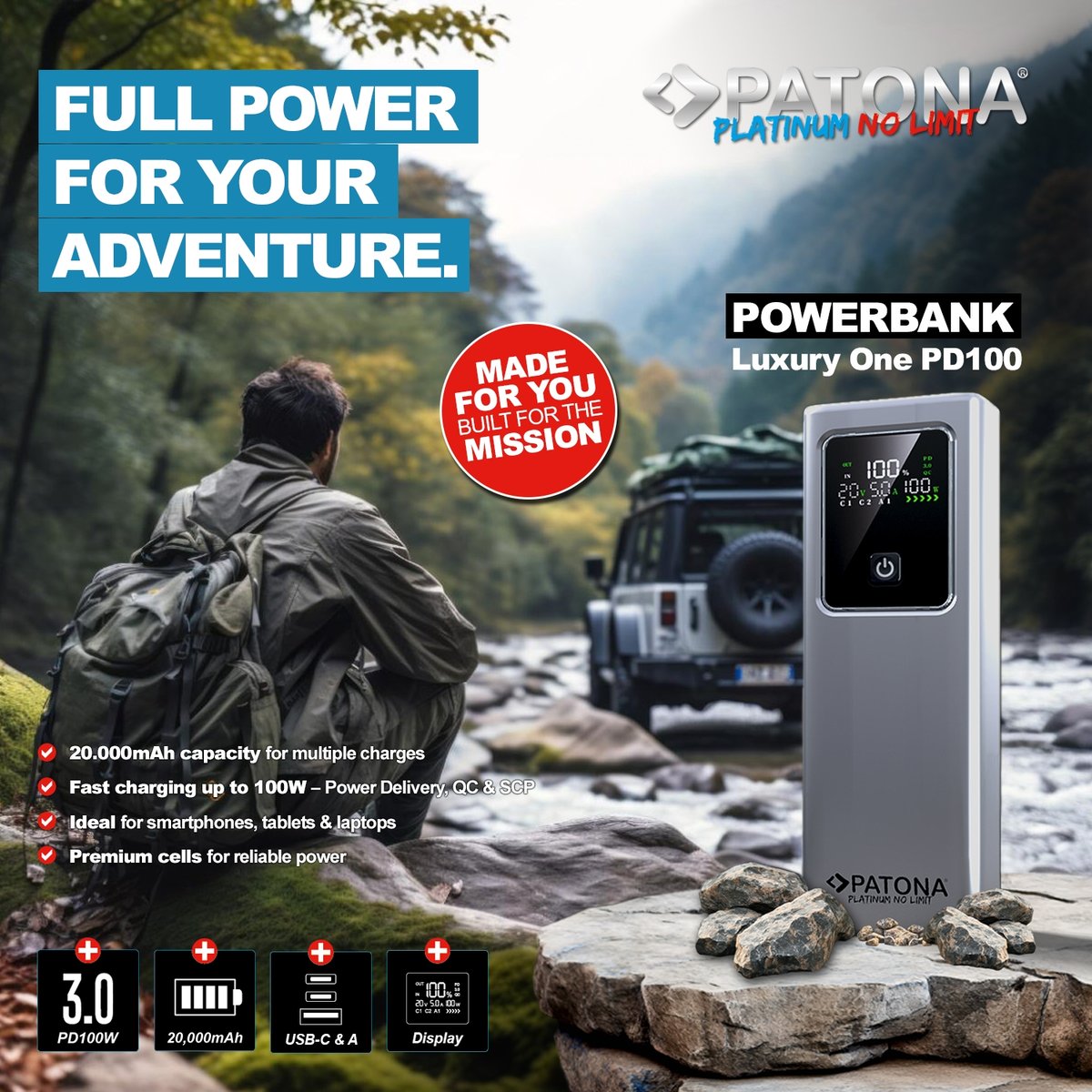 PATONA Platinum Powerbank Luxury One PD100 | 20000mAh | PD 100W | USB-C ...