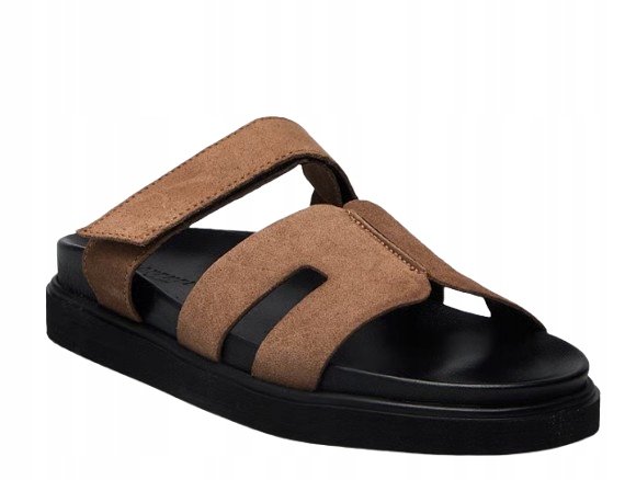 PAVEMENT BRĄZOWE SKÓRZANE KLAPKI Z RZEPAMI CASUAL DAMSKIE 40 14BA ...