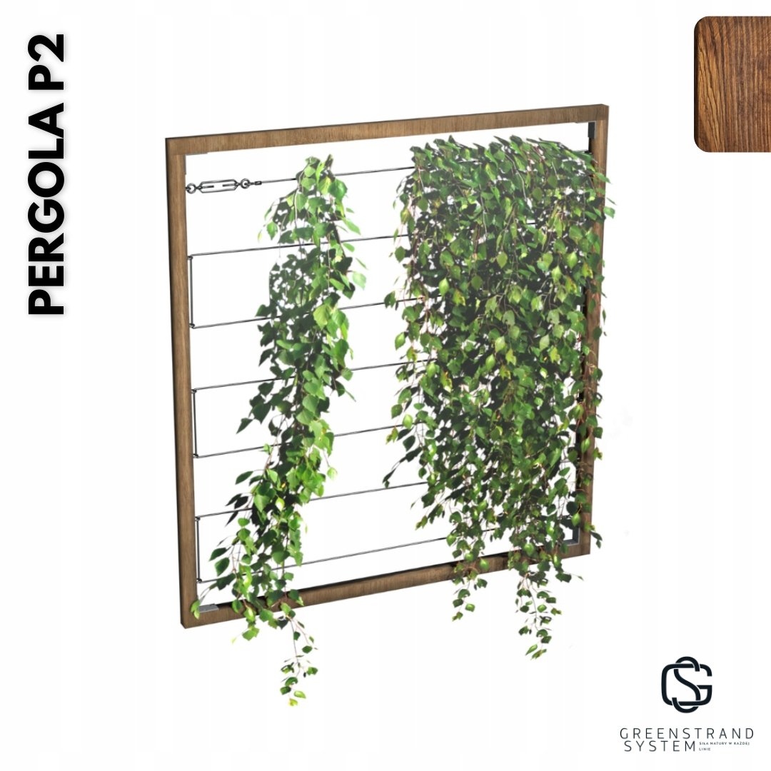 Pergola balkonowa, trejaż z linami stalowymi | P2 150x159 - ciemny dąb ...