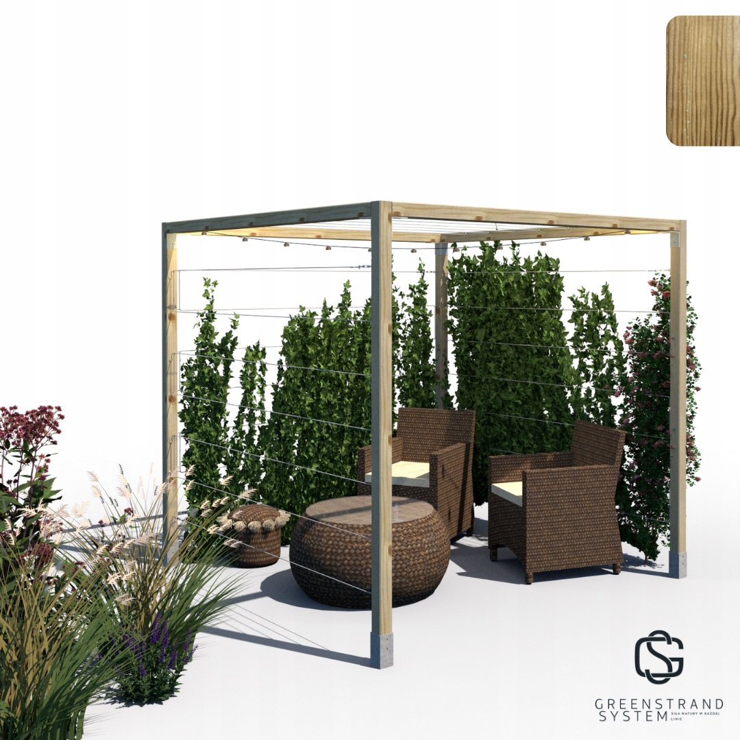 Pergola drewniana z linami stalowymi K 210x194x194 | trejaż ...