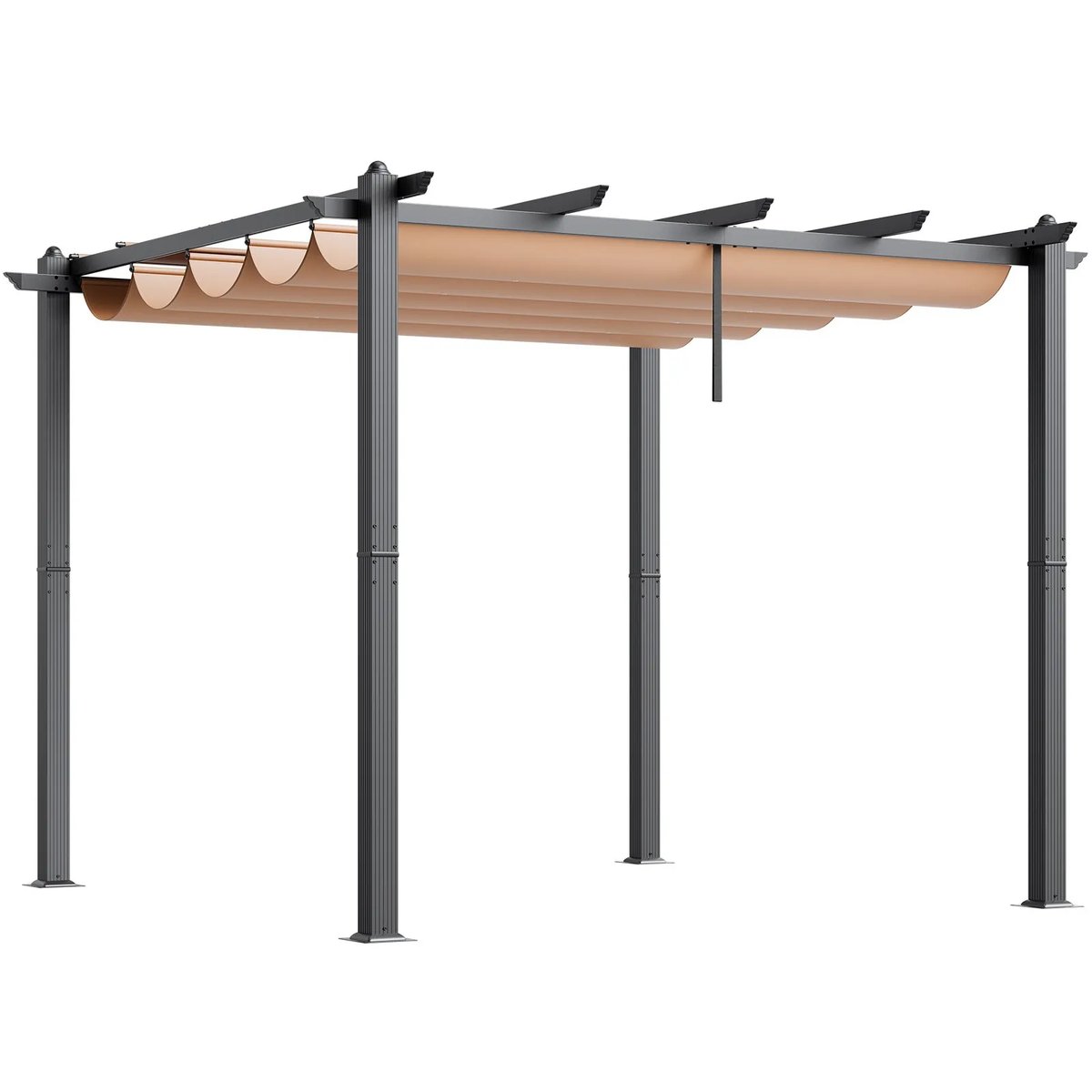 Pergola ogrodowa beżowa 3.05x3.05 m aluminiowa z markizą rozkładana ...