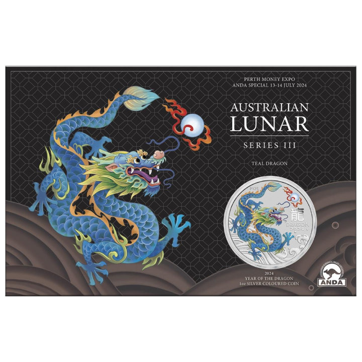 Perth Mint: Lunar III - Rok Smoka "Turkusowy Smok" kolorowany 1 uncja ...