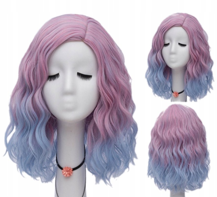 Peruka cosplay 40 cm bob glam rock różowo-niebies - DKM | Przyjęcia i okazje w Sklepie EMPIK.COM