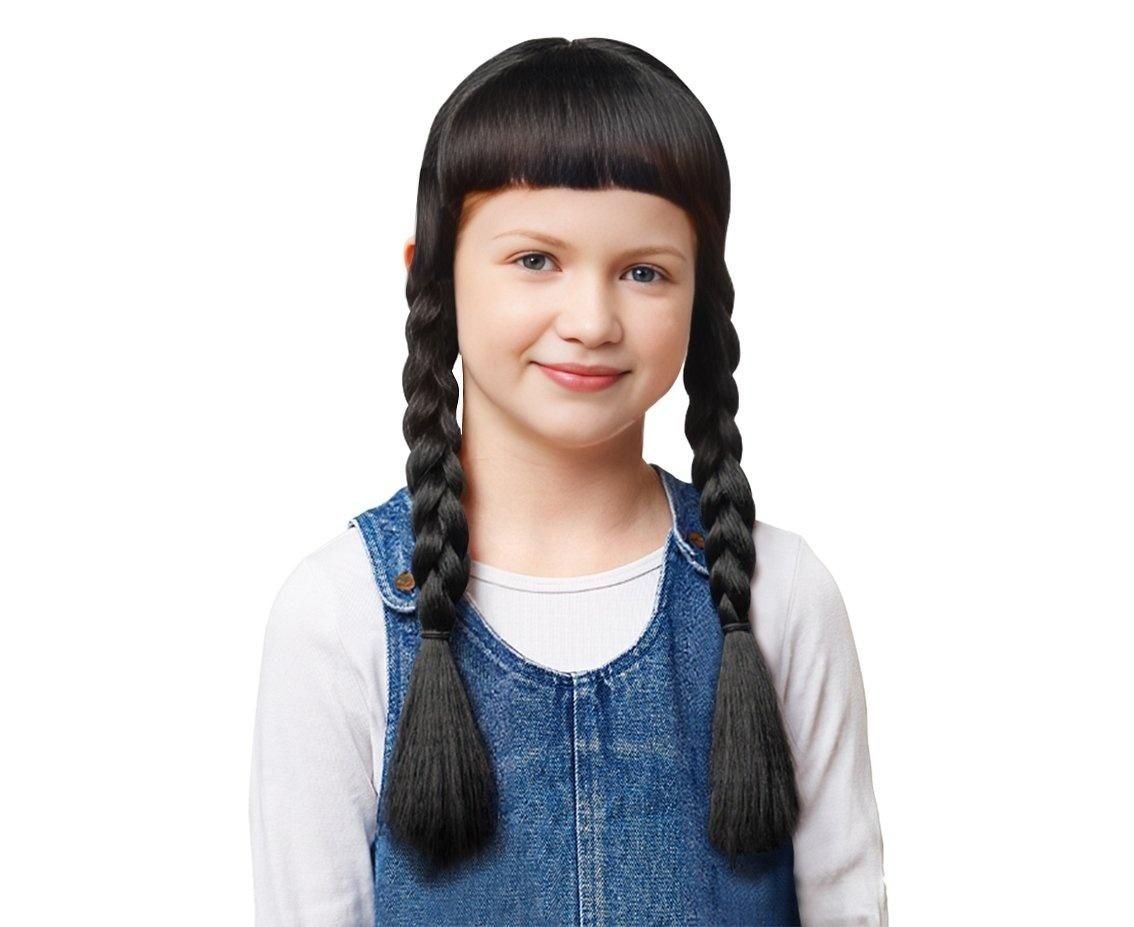 Peruka czarne warkocze z grzywką rozm. un - Inna marka | Przyjęcia i ...