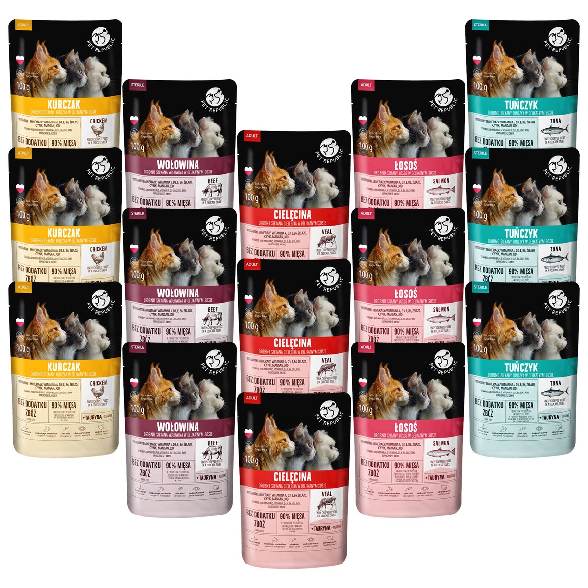PET REPUBLIC Fileciki karma mokra dla kota mix smaków 15 x 100g - Pet ...