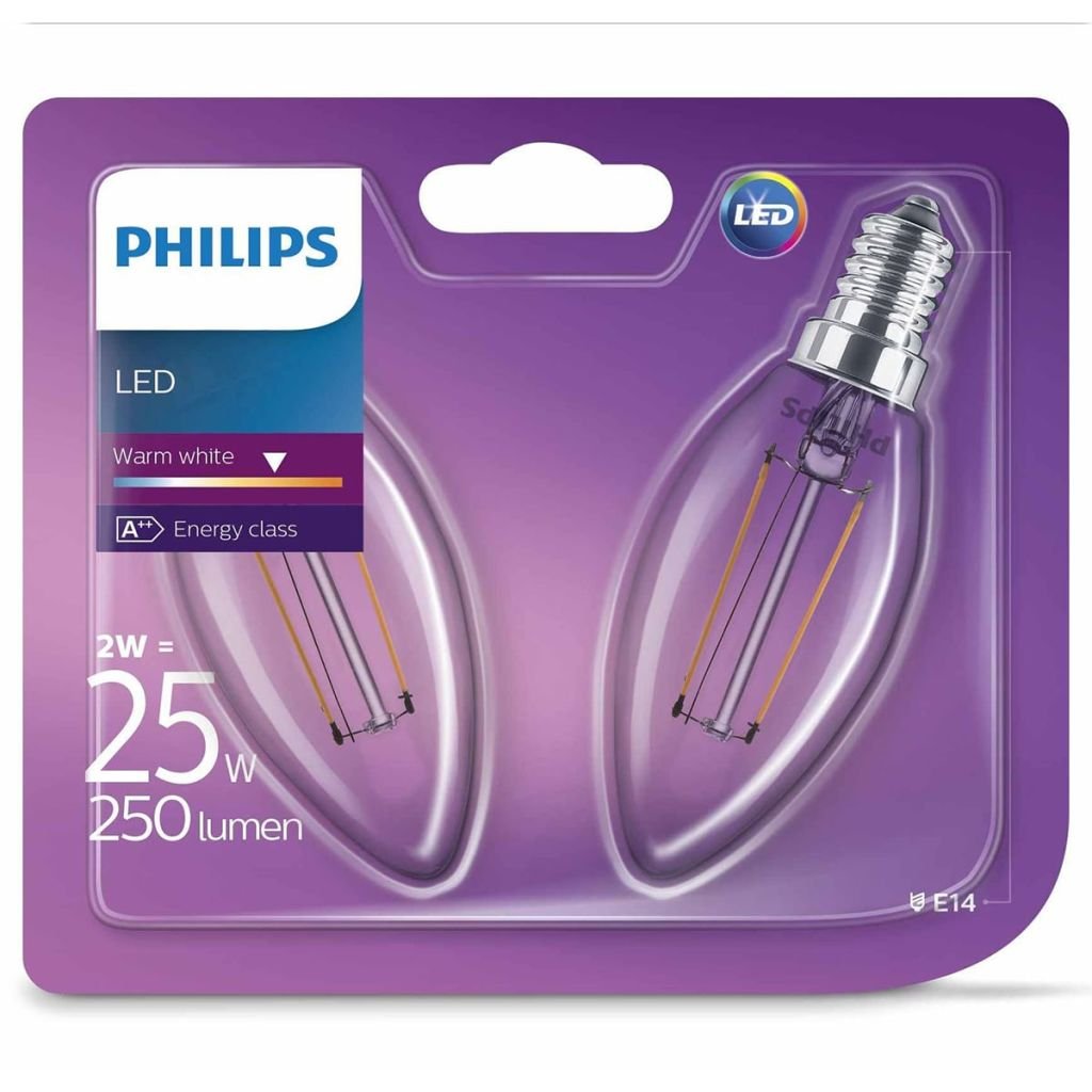 Philips LED Żarówki świeczki Classic, 2 szt., 2 W, 250 lumenów ...