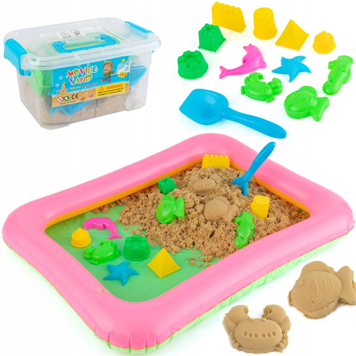 Piasek kinetyczny Naturalny 2kg Piskownica Foremki - Happy Hippo ...