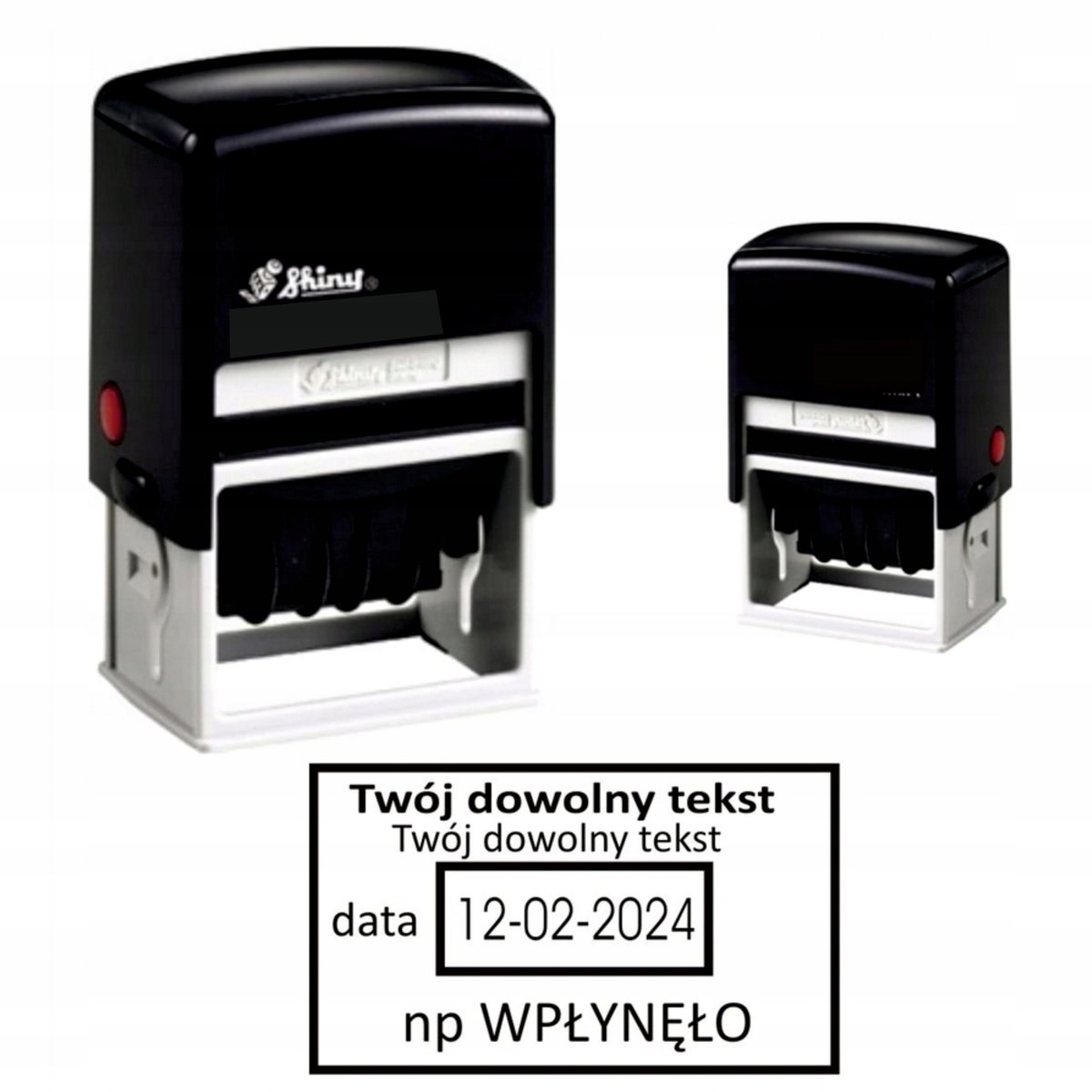 Pieczątka datownik z tekstem S - 827 D SHINY 50x30 mm zmienna data ...