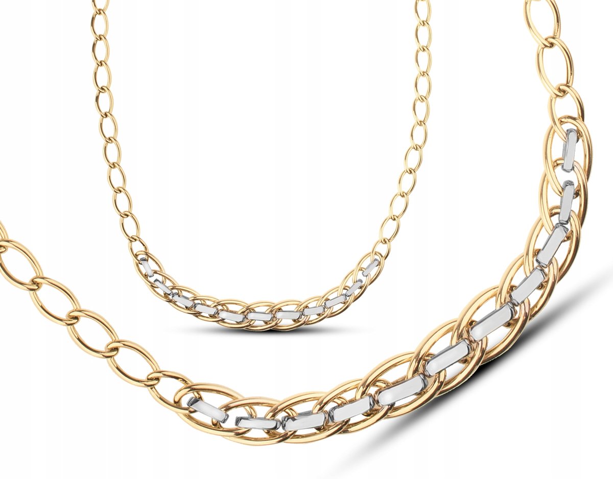PIĘKNY UNIKATOWY ŁAŃCUSZEK ŁAŃCUCH KOLIA BIAŁE I ŻÓŁTE ZŁOTO 14KT 585 ...
