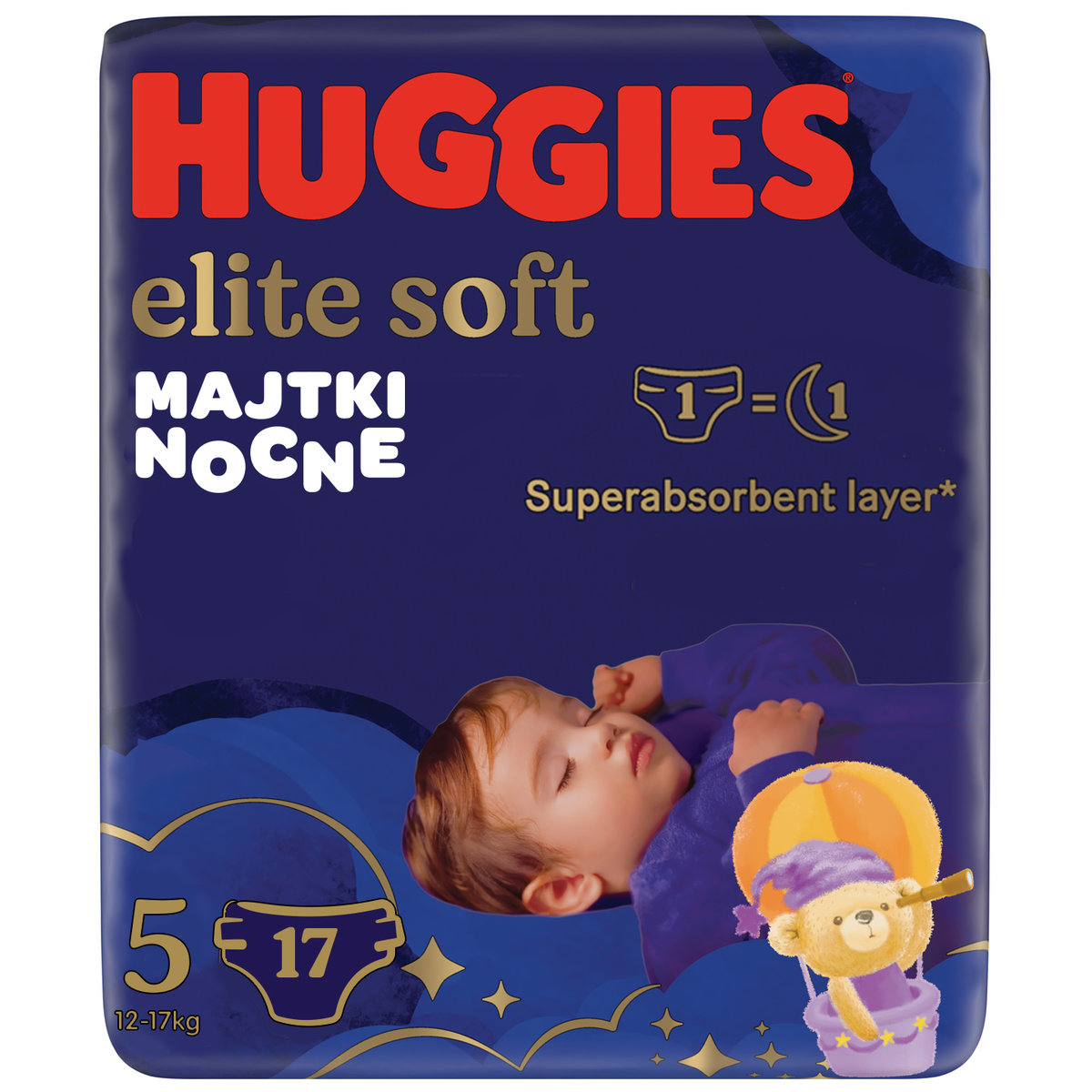 Pieluchomajtki na noc HUGGIES Elite Soft Night Pants rozmiar 5 (12-17kg ...
