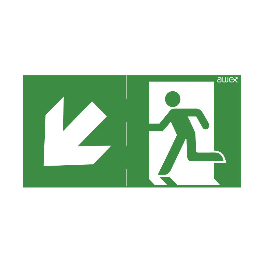 Piktogram KIERUNEK DO WYJŚCIA EWAKUACYJNEGO W DÓŁ W LEWO, 100x300mm ...