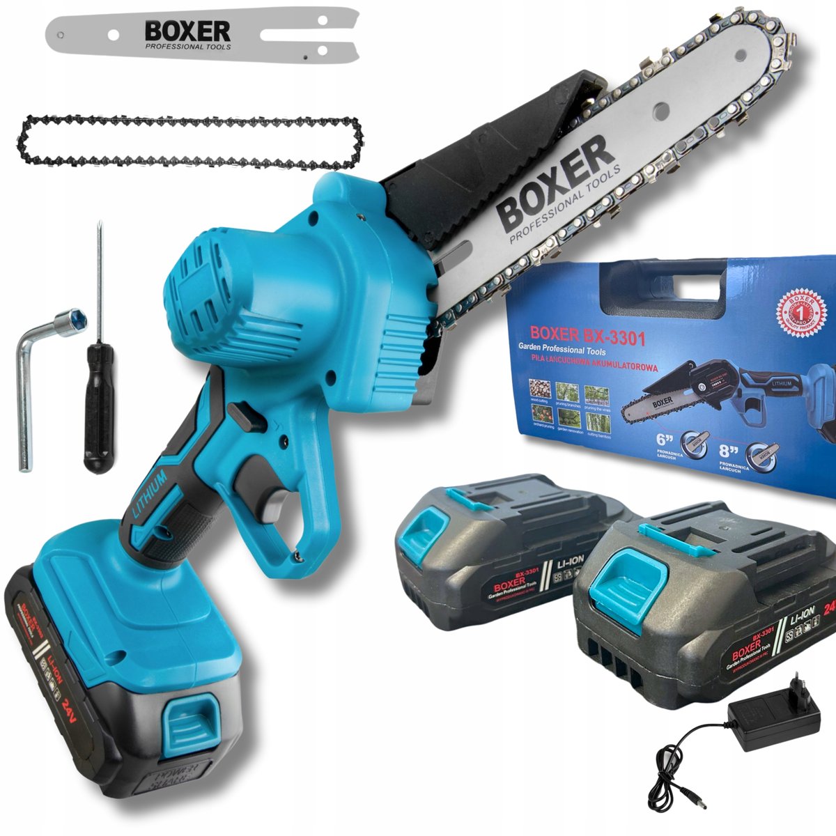 PIŁA AKUMULATOROWA PILARKA ŁAŃCUCHOWA 2x AKU 24V WALIZKA ZESTAW 6" 8 ...