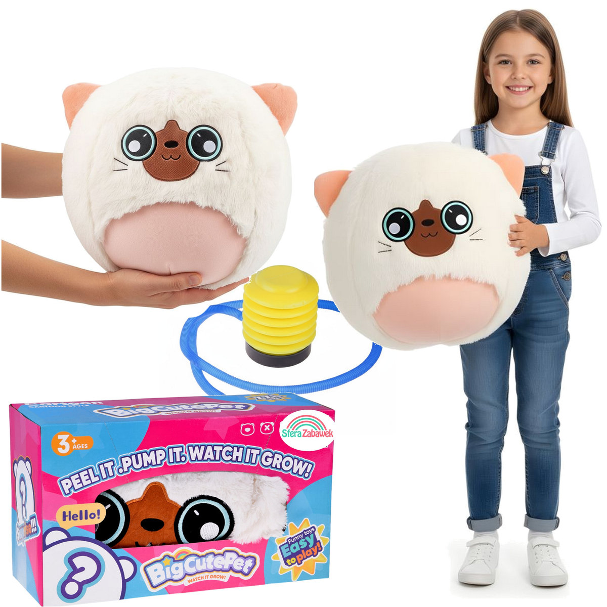 PIŁKA PLUSZOWA do skakania Maskotka Nadmuchiwana KOTEK 50cm BIG CUTE ...