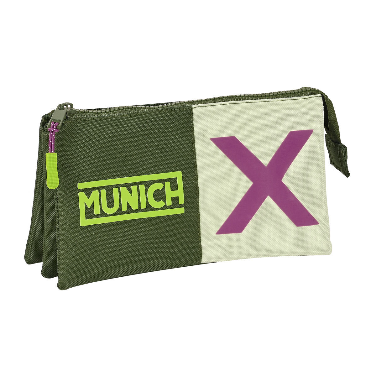 Piórnik Potrójny Munich Bright khaki Kolor Zielony 22 x 12 x 3 cm ...