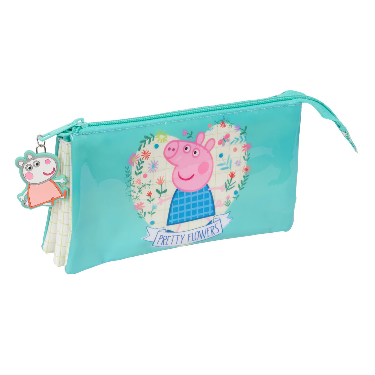 Piórnik Potrójny Peppa Pig Pretty flowers Żółty Mięta 22 x 12 x 3 cm ...