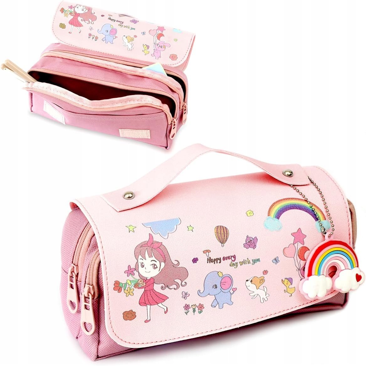 Piórnik Szkolny Dwukomorowy dla Dziewczynek Różowy - Inna marka | Sklep ...