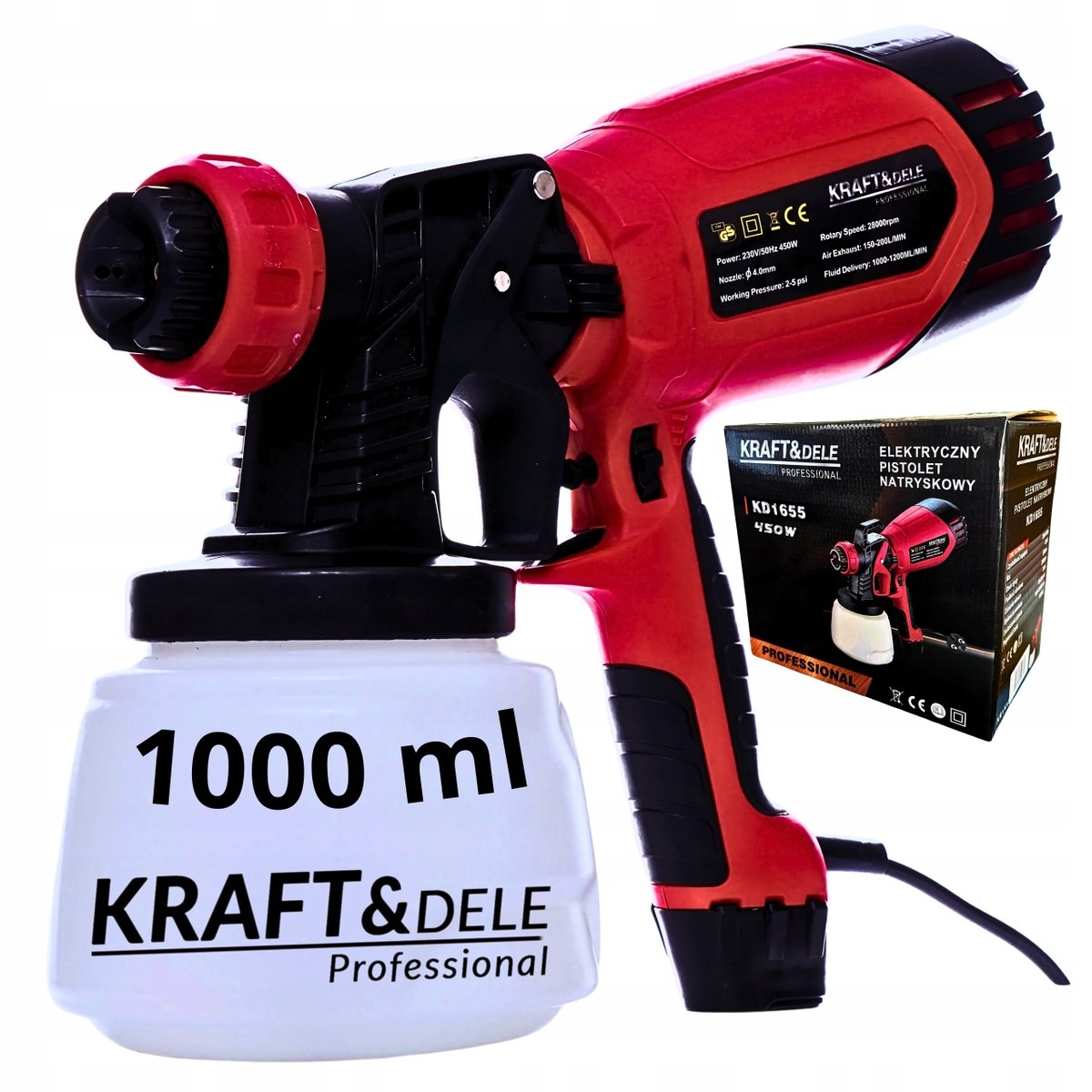 Pistolet do malowania 450W 1000ml dysza 3mm akryle lakiery gruntowanie ...