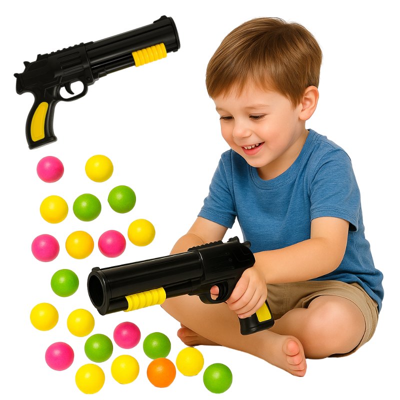 Pistolet Na Kulki Dla Dzieci Z Plastikowymi Kulkami 33 Cm 21 Kulek ...