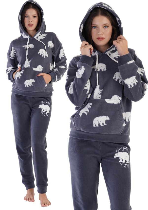 Piżama Damska Dres z kapturem Vienetta polarowy zimowy z kieszeniami S ...