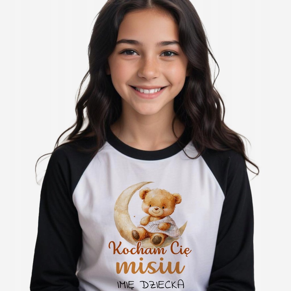 Piżama Dziecięca Czarna Komplet Długi Rękaw Misie Kocham Cię Misiu ...