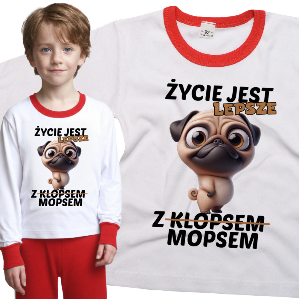 Piżama dziecięca Życie Jest Lepsze Z Klopsem Mopsem Pies Mops Pug 86/92 ...