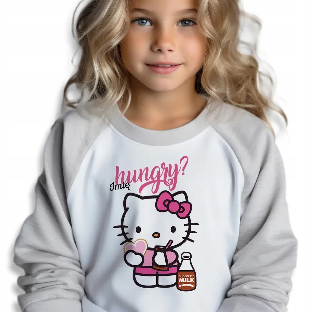 Piżama Szara Długi Rękaw + Spodnie HUNGRY? *IMIĘ* Hello Kitty Wz - 116 ...