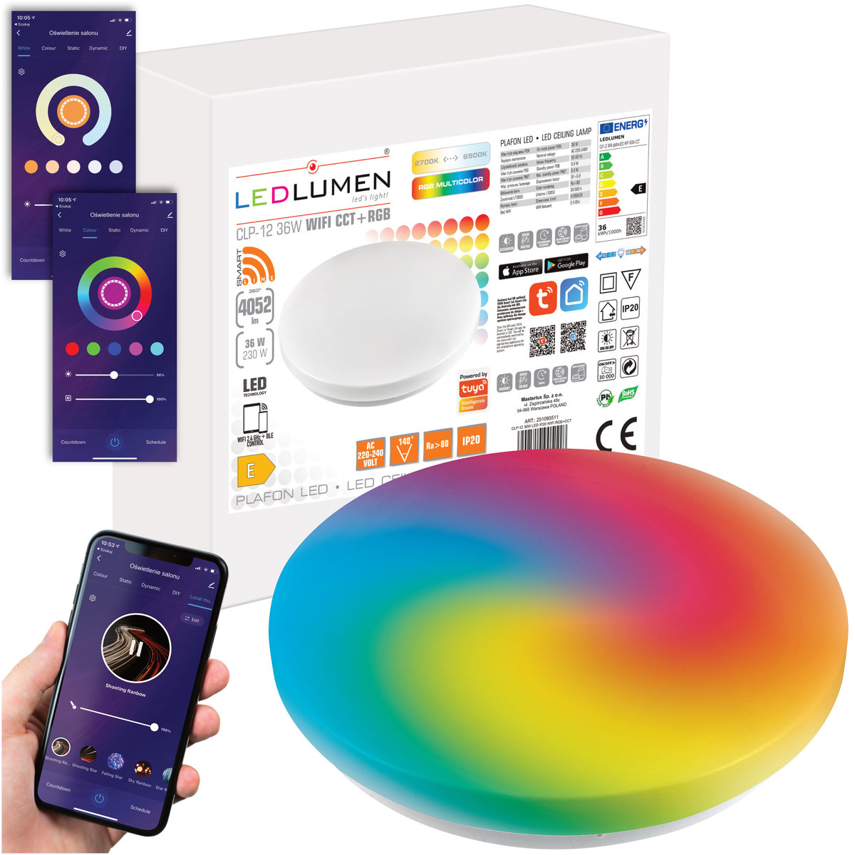 Plafon LED 36W 4052lm RGB+CCT WIFI TUYA SMART LIFE LEDLUMEN - LEDLUMEN ...
