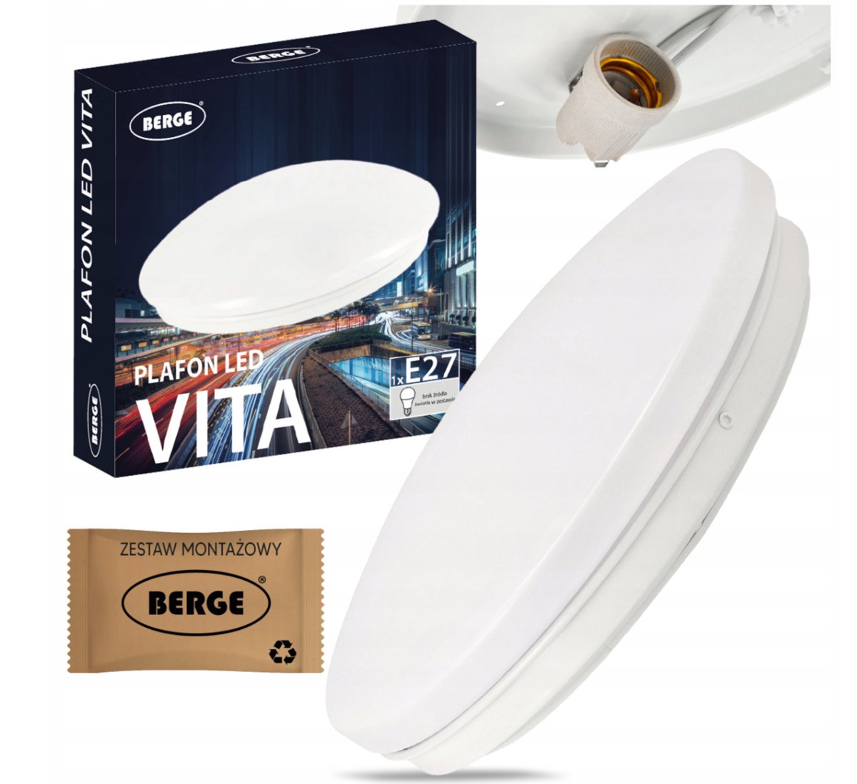 Plafon Panel Led Sufitowy Natynkowy 1X E27 Na Żarówkę Okrągły - Berge ...