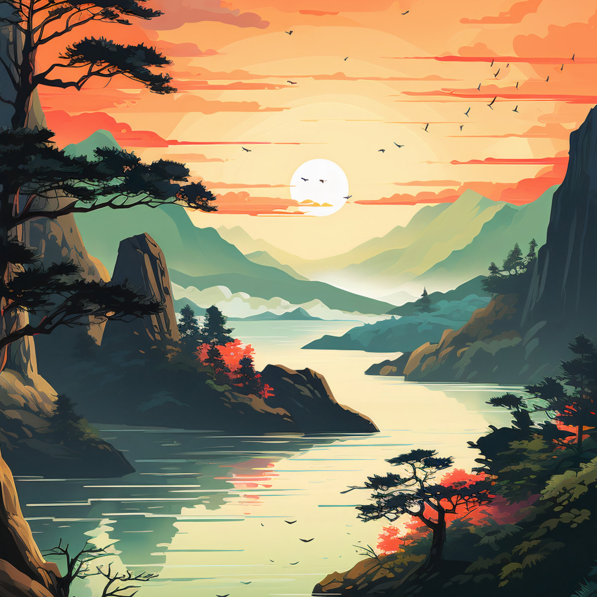 Plakat 60x60cm Zachodzące Słońce nad Spokojnym Jez - Inna marka | Sklep ...