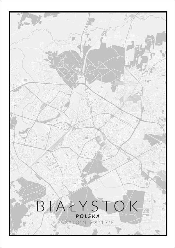 Plakat, Białystok, Polska mapa czarno biała, 61x91,5 cm - Inna marka ...