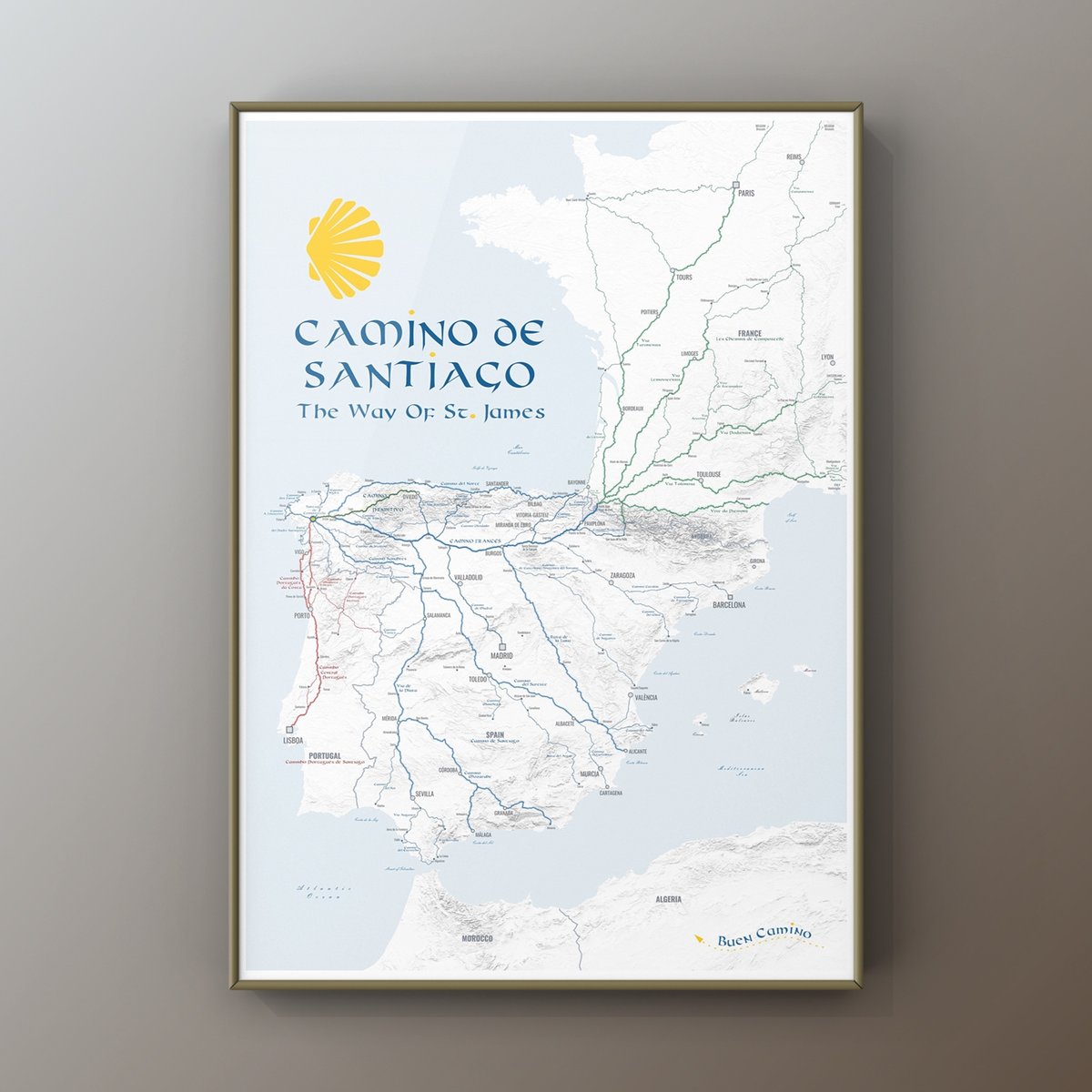 Plakat Camino de Santiago Droga św. Jakuba mapa szlaków 50x70cm ...